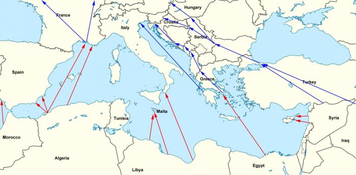 Map of Refugee Routes into Europe