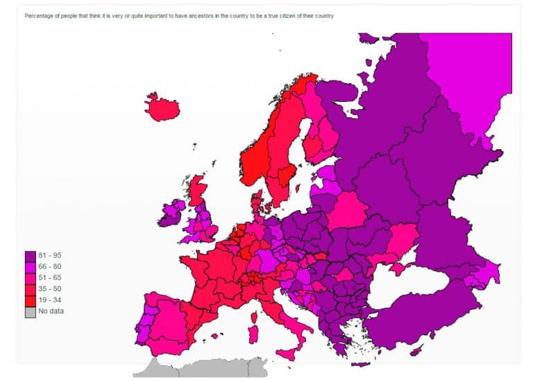 Map of Europe - Importance of Ancestry to the Country