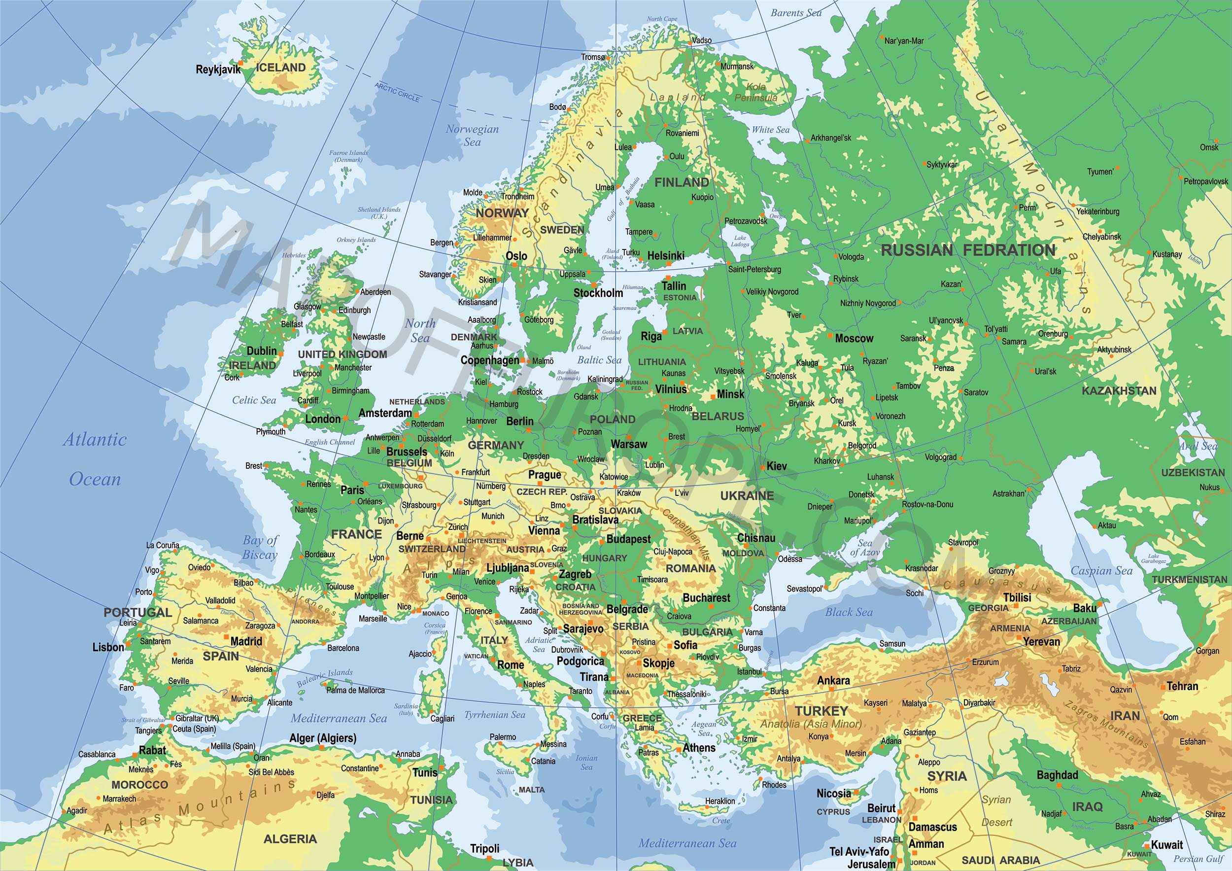Physical Map of Europe Physical Map of Europe